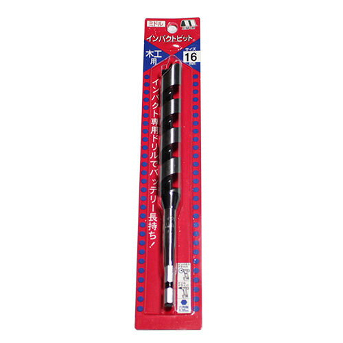 スターエム 木工用ドリル インパクトビット ミドル 16mm 一般木材用 No.7M 6.35mm六角軸 ドリル先端が先ネジタイプです 先ネジの回転力を利用して、押さえつけなくてもスムーズな穴あけが可能です 先ネジとケガキ刃を従来ドリルより...