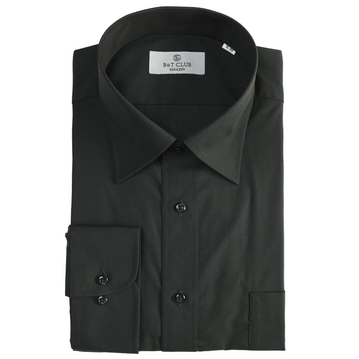 クールで洗練された印象を与える黒無地 セミワイドカラー 長袖ワイシャツのご紹介です。定番の白シャツとは一味違う、シックなブラックが、あなたのビジネススタイルをぐっと引き締めます。こちらのワイシャツは、ゆったりとした着心地の「RELAXBOD...