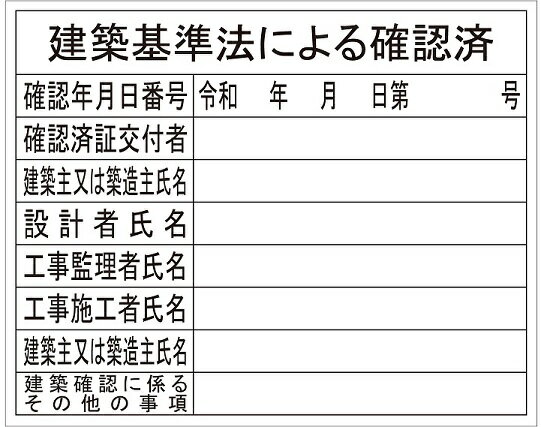 建設現場に掲示する法令標識です。『建築基準法による確認済』・『建設業の許可票』・『労災保険関係成立票』・『道路占用使用許可証』の4種類をラインアップ。マジックテープ着脱式により取替えも簡単にできます。別売りの法令標識用ベースに取り付けてご使...