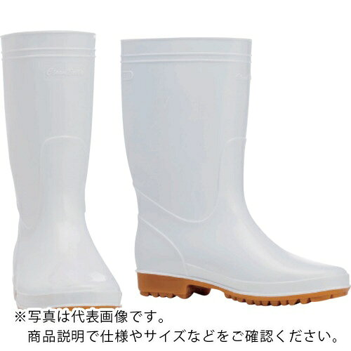 特長：抗菌防臭加工を施した、耐油性に優れた長靴です。中敷付きです。用途：食品加工・水産業・土木作業仕様：寸法(cm)：24.0足幅サイズ：3E靴丈(cm)：29.6色：ホワイト材質／仕上：甲被：塩化ビニール樹脂靴底：塩化ビニール樹脂中敷：ポ...
