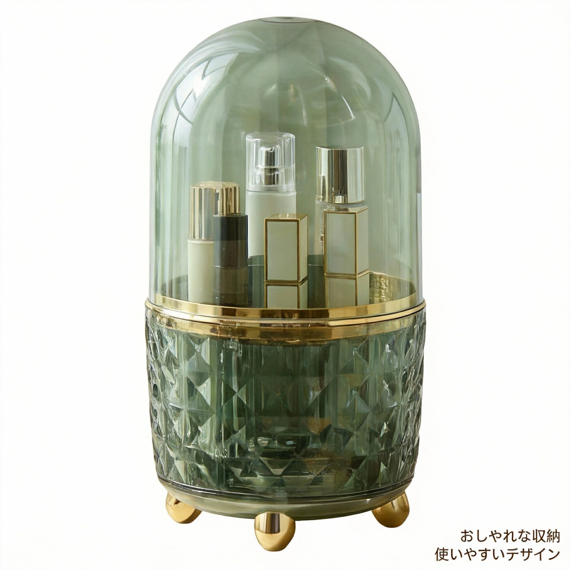 ■ この商品の特徴 ● 回転式で探しやすい：ケースを回転させるだけで、奥のブラシも楽に取り出せます。いちいちケースを持ち上げる必要はありません。 ● 防塵カバーで清潔保持：付属のカバーでホコリや花粉から大切な化粧道具を守ります。常に清潔な状...