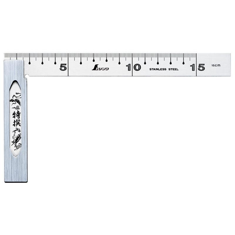 ●角目を使用して、角材の取り寸法がわかります。 [仕様] ●台の長さ×巾×厚さ 94×18×8mm ●竿の長さ×巾×厚さ 177×18×1.5mm ●製品質量 114g ●角度精度 90°：100mmにつき0.1mm以下 ●長さの許容差 ±...
