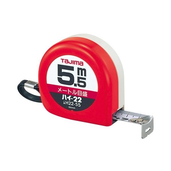 ●スピーディな測定ができる、スタンダードタイプ ●0点補正移動爪 ●ショックアブソーバー付 [仕様] 目盛仕様：メートル目盛、JIS1級、両面目盛 テープ幅：22mm テープ長さ：5.5m ヨンゴーゴーピッチ表示付 ストラップ付 ベルトクリ...