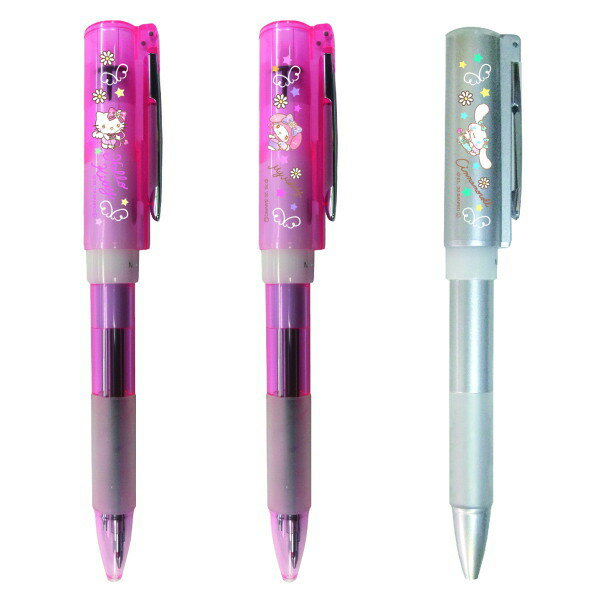 ◆ネーム印に、赤・黒ボールペン、シャープペンの1本4役のキャップレスタイプ。デザイン性と実用性を備え た、人気商品。 ◆ハローキティ・マイメロディ・シナモロールよりお選びいただけます。 ◆書体も6種類（楷書体・古印体・てん書体・行書体・丸ゴ...