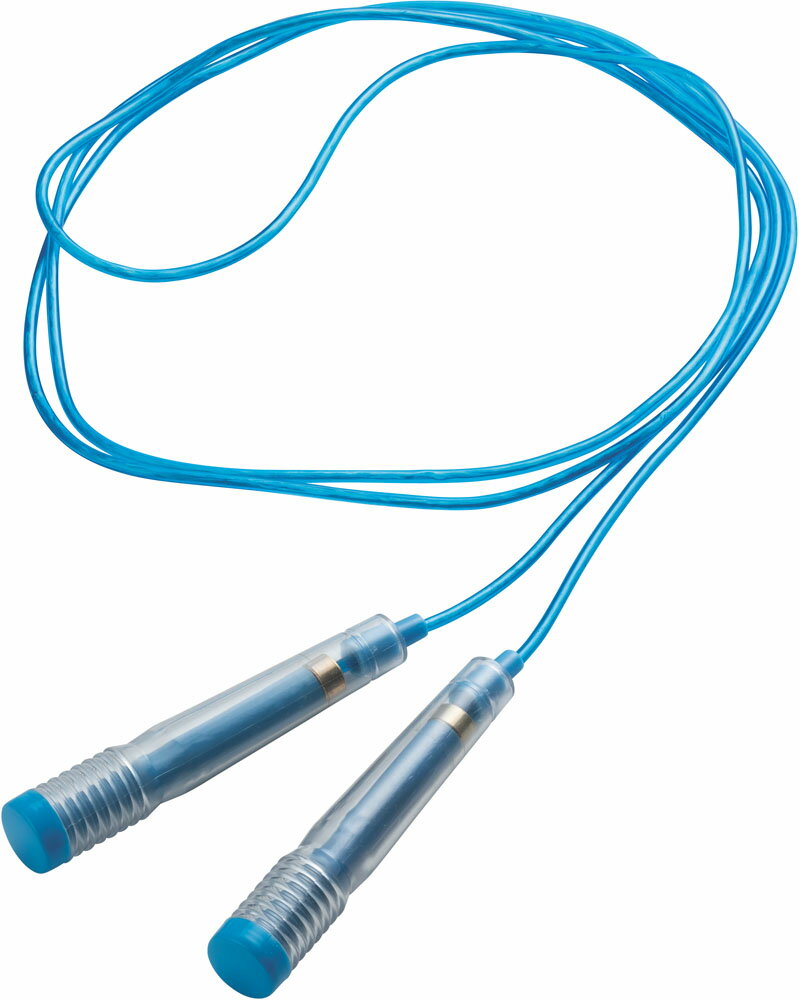 材質：グリップ／塩化ビニール、ロープ／塩化ビニール＋グラスファイバー。サイズ：ロープ／直径0．4cm×長さ240cm。自重：143g。仕様：長さ調節可能。