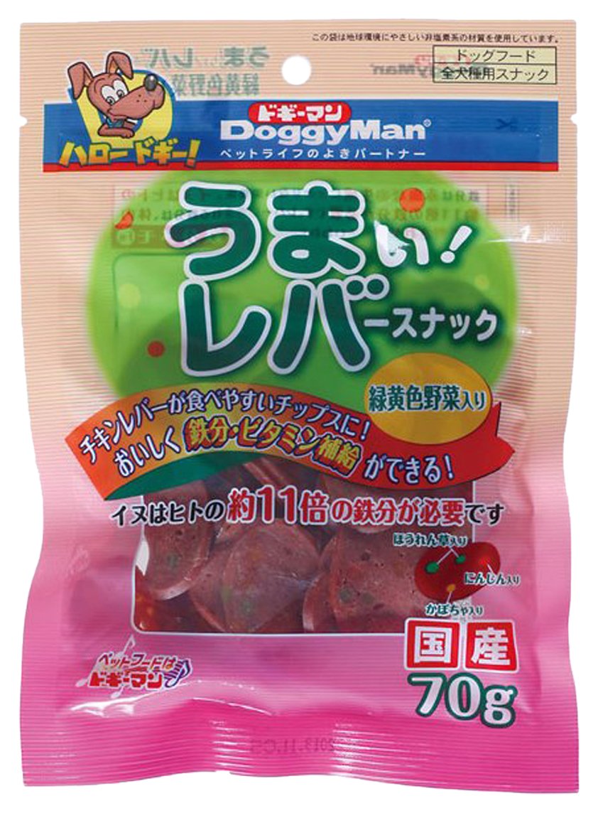 ついに「うまい！レバースナック」に野菜入りが新登場！。ついに「うまい！レバースナック」に野菜入りが新登場！原材料：鶏肉（レバー、ササミ）、小麦粉、コーンスターチ、人参、南瓜、ほうれん草、ソルビトール、グリセリン、リン酸塩（Na）、保存料（ソ...