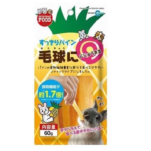 食物繊維豊富な部位をまるごと抜き出したスティックタイプです。天然原料使用でペットも安心。原材料：パインコア、砂糖、酸味料、保存料（ピロ亜硫酸ナトリウム）。