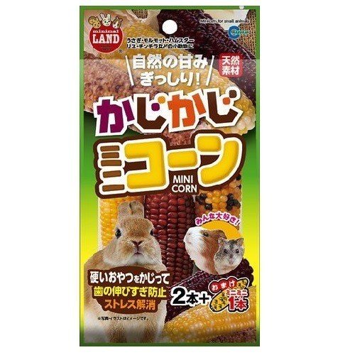自然の甘みぎっしり。硬いおやつで歯の伸びすぎ防止・ストレス解消。おまけ1本付き。」。天然素材、自然の甘みぎっしりのコーン。おまけ1本付き。原材料：とうもろこし。