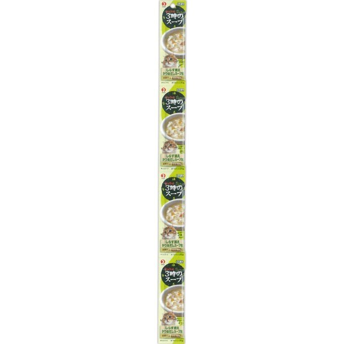 おいしさあふれる贅沢なスープ。おやつとして、ごはんとして食べきりサイズの25g×4パック。国産の鶏肉としらすをかつおだしスープでおいしく仕上げました。便利な食べ切りサイズ。原材料：鶏むね肉、にんじん、鶏ささみ、コーンスターチ、かつお節、かつ...