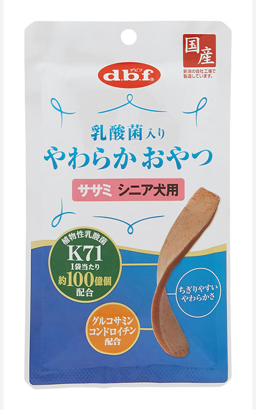 愛犬の健康を保つ植物性乳酸菌K71を配合し、鶏ささみをベースとしたシニア犬用おやつです。健康の基本は食べること。デビフは国産です。原材料：鶏ささみ、小麦粉、鶏レバー、食塩、グルコサミン塩酸塩、コンドロイチン蛋白複合体、植物性乳酸菌K71、グ...