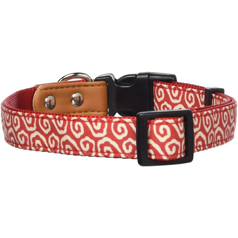 犬用首輪。原材料：ナイロン。幅×奥行×高さ=20×16×190(mm)。唐草模様のワンタッチカラー。