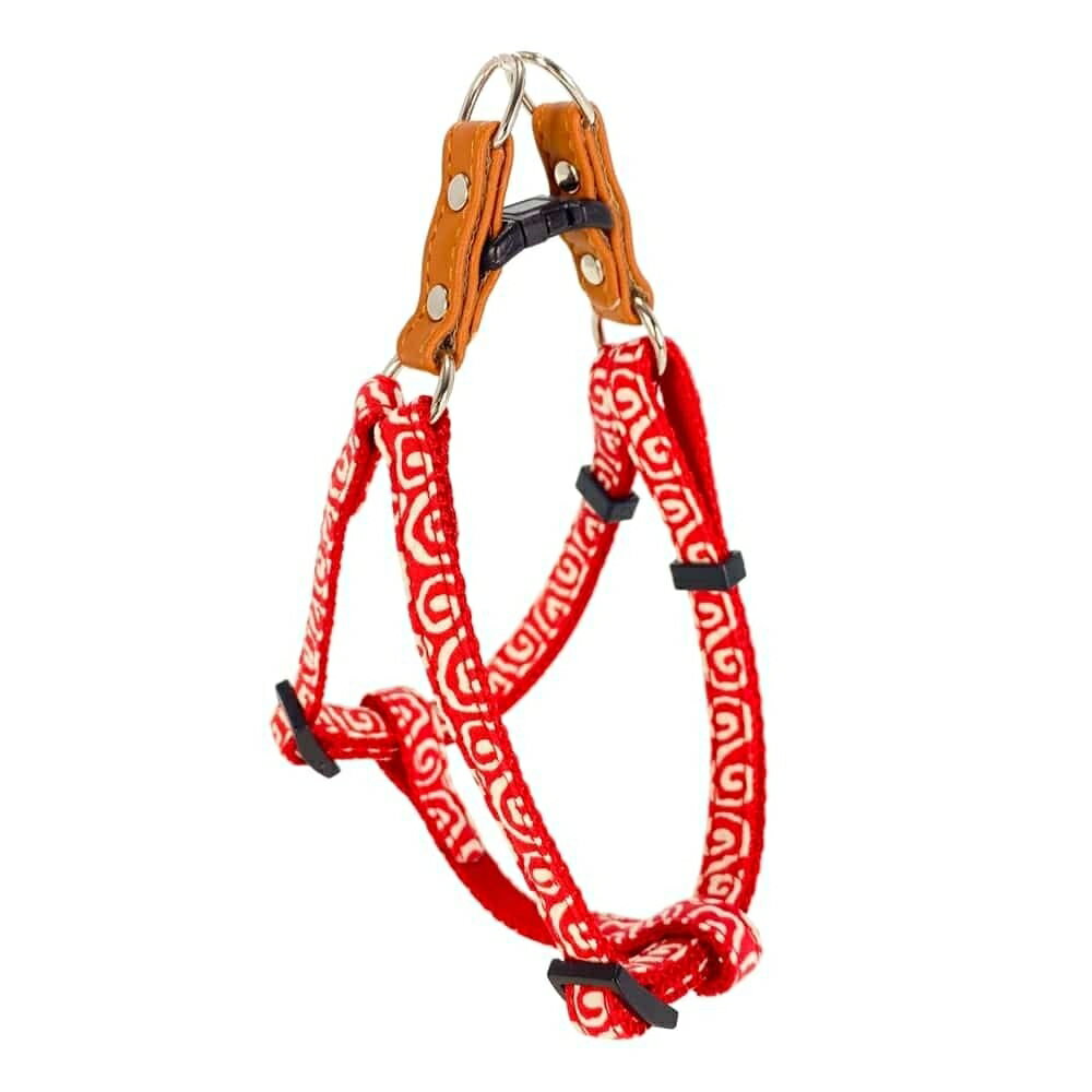 犬用胴輪。原材料：ナイロン。幅×奥行×高さ=110×40×190(mm)。唐草模様の軽便胴輪。