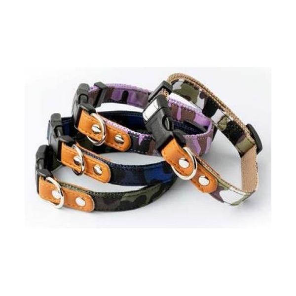 犬用ワンタッチカラー。原材料：ナイロン。幅×奥行×高さ=15×12×170(mm)。迷彩柄の犬用ワンタッチ首輪。