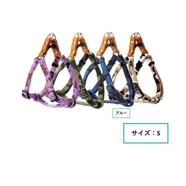 犬用胴輪。原材料：ナイロン。幅×奥行×高さ=140×50×220(mm)。迷彩柄の軽便胴輪。