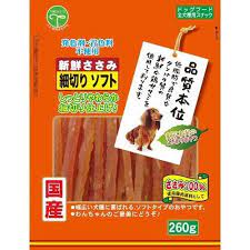 1本づくりのササミを細長くカットしました。やわらかいタイプですので、老犬にも最適です。原材料：鶏肉（ササミ）、グリセリン、プロピレングリコール、酸化防止剤（亜硫酸Na）。幅×奥行×高さ=260×35×260(mm)。発色剤、着色料は不使用です。