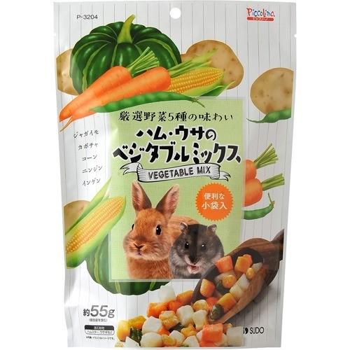 与えやすく個包装された嗜好性の高いおやつです。原材料：ジャガイモ、カボチャ、コーン、ニンジン、インゲン、植物油。幅×奥行×高さ=180×70×255(mm)。厳選野菜5種の味わい。