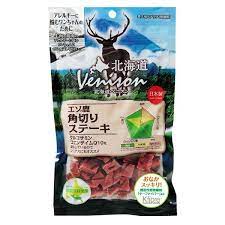 低脂肪、高タンパク質、鉄分、EPA、αリノレン酸が豊富。原材料：えぞ鹿肉、加工澱粉、小麦粉、大豆たん白、グリセリン、ショ糖、食塩、コエンザイムQ10、グルコサミン、ソルビトール、品質保持剤（プロピレングリコール）、GDL、ポリリン酸NA、保...