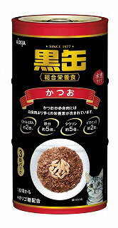 かつおの赤身肉を使用した総合栄養食。原材料：魚介類（カツオ、フィッシュエキス）、オリゴ糖、ミネラル類（Ca、Mn、Zn）、ビタミン類（A、E、K、B1）。幅×奥行×高さ=76×76×146(mm)。DHA、EPA、鉄分、タウリン、ビタミンE...