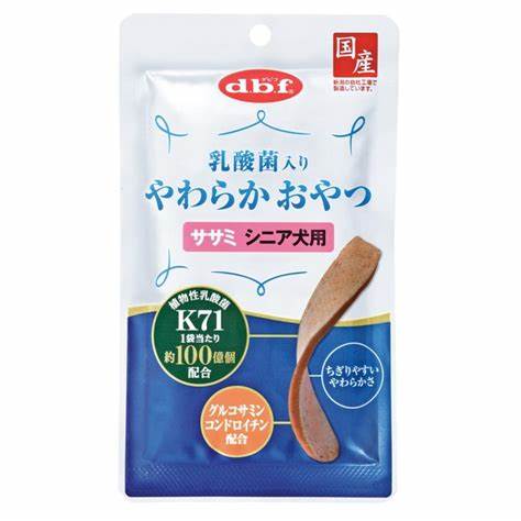 愛犬の健康を保つ植物性乳酸菌K71を配合し、鶏ささみをベースとしたシニア犬用おやつです。