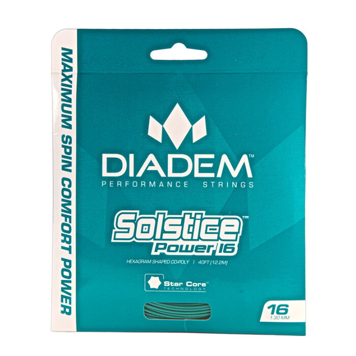 品名：SOLSTICE_Pカラー名：TEL商品の説明：スターコアテクノロジーを擁するDIADEMブランドのメインストリング。高いスピン性能とポリ素材なのにマイルドかつ快適な打球感が実現。原産国：台湾長さ:12.2mゲージ(太さ):1.15m...