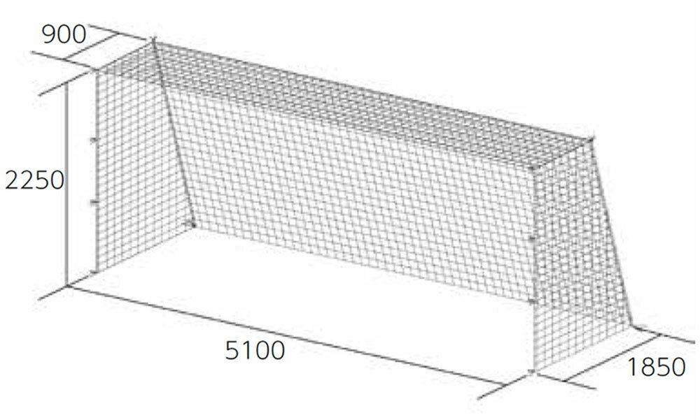 品名：ジュニアサッカーゴールネットカラー名：ホワイト商品本体サイズ（高さ×幅×奥行）：高さ225×幅510×奥行き(上部)90、(下部)185cm商品重量：5.3kg/組商品の説明：ジュニアサッカーゴールネット。四角目(2張1組)。素材・材...