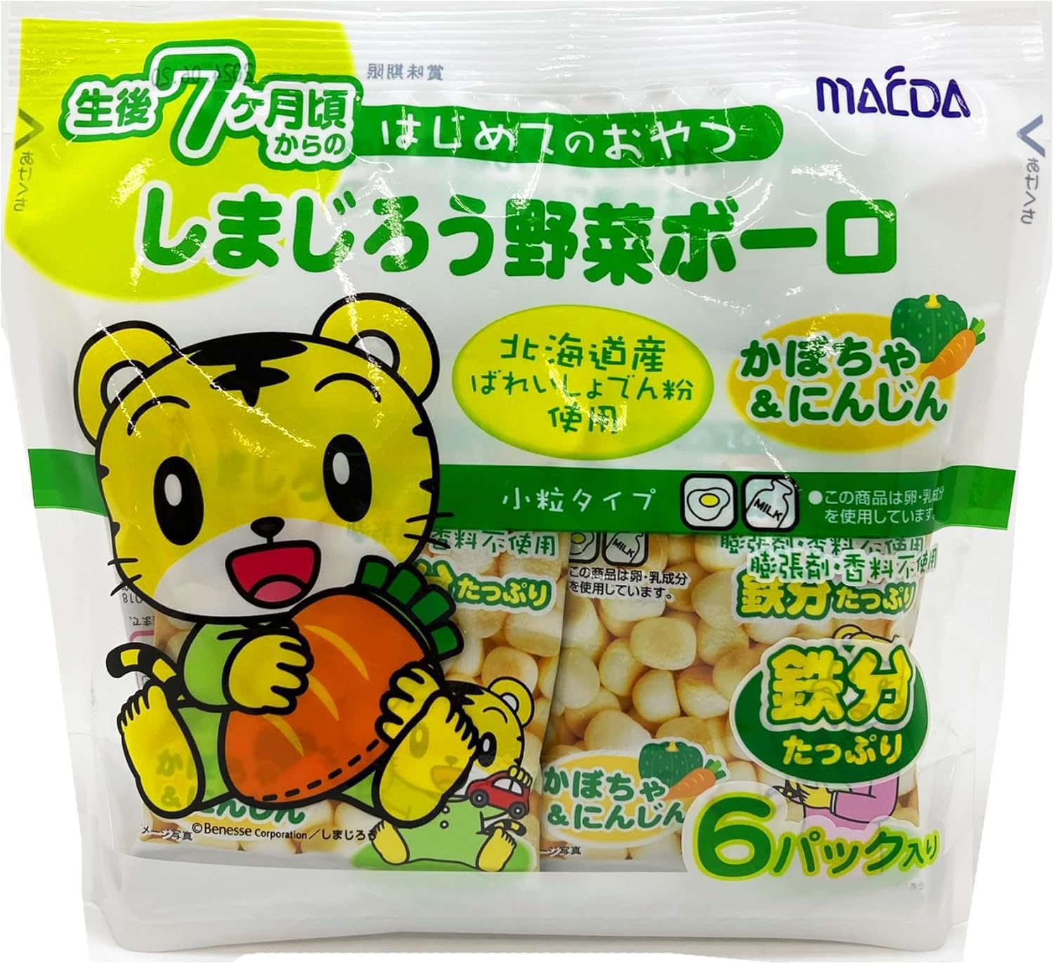 商品情報 商品の説明 商品紹介 しまじろうの個包装6パック入りのたまごボーロです、かぼちゃとにんじん入り、小粒タイプになっており、生後7ヶ月頃のお子様の初めてのおやつにピッタリの商品です。乳幼児に必要な栄養素鉄分たっぷり。 原材料・成分 ば...