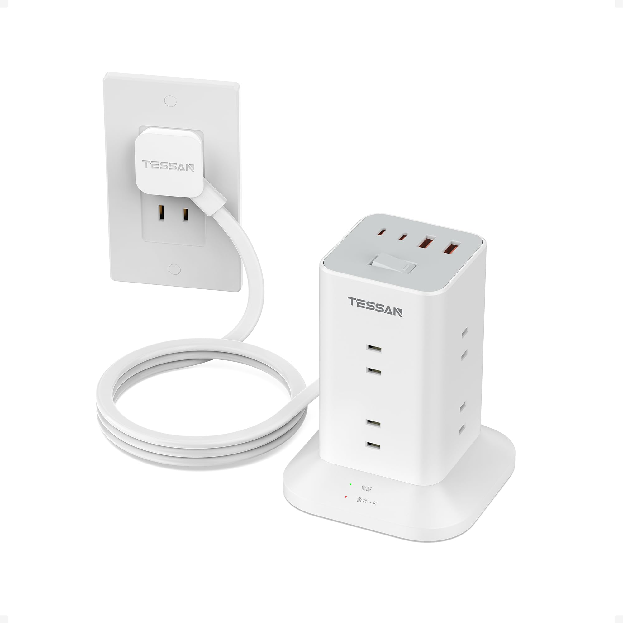 商品情報 商品の説明 主な仕様 【12役のタワー型電源タップ】8個の広間隔ACコンセントに加え、最大の特徴は2つのUSB-Cと2つのUSB-A、合計4ポートのUSB充電機能です。単口使用時、USB-Cポートは最大20W、USB-Aポートは最...