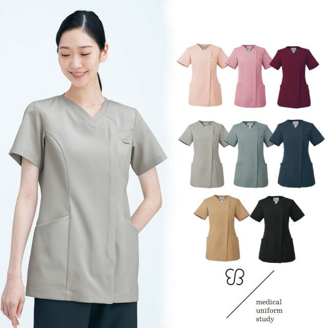●品番：UM501 ●製品名：レディス スクラブ ●ブランド：uka medical uniform study ●メーカー：住商モンブラン ●機能：制菌加工 吸汗 制電 防汚 ●特徴：前開きサイドジップタイプ、左胸ループ付き、両脇ポケット...
