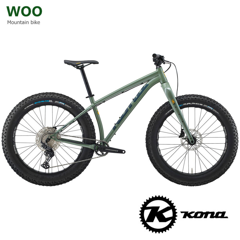 ↓在庫状況は必ずご確認ください。 ■モデル名：KONA(コナ) WOO ■フレーム：Kona Fat 6061 Aluminum Butted ■フォーク：Kona Wo Fat Carbon Disc ■クランク：Race Face Ri...