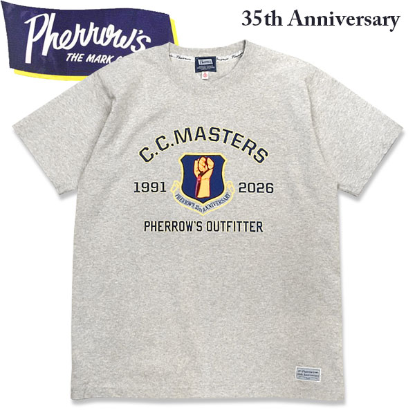 商品名 PHERROW'S　(フェローズ ）26S-PT-L-2A35周年記念半袖プリントTシャツ カラー（色） ヘザーグレー ホワイトはこちら ネイビーはこちら デザイン 35周年を迎えたフェローズの記念モデルプリントTシャツです。同じく...