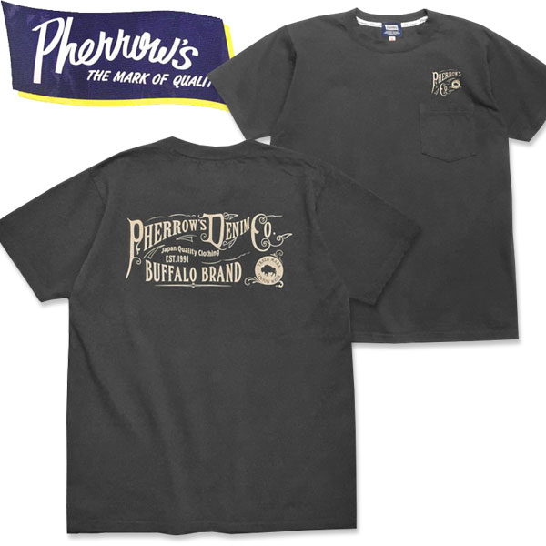 商品名 PHERROW'S　(フェローズ ）26S-PPT1半袖プリントTシャツ カラー（色） S.ブラック ホワイトはこちら ST.ブルーはこちら デザイン PTシリーズのポケット付きTシャツにプリントが施されたモデルです。プリントデザイ...