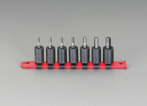型番EA164WF 商品説明●7個組●サイズ…1/8”・5/32”・3/16”・7/32”・1/4”・　　　　　　　5/16”・3/8”●差込角…3/8”●全長…50.8mm●ソケットホルダー付●材質…スチール ★注意事項★商品画像に複数商...