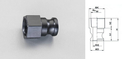 型番EA462BL-8 商品説明●材質…ポリプロピレン●耐圧…0.69MPa（7kgf/c）●呼び径…25（1”）●ねじサイズ…PT1”●サイズ(mm)…M：1B、φD：37、φE：22、K：43、h1：35、h2：27、H：62●重量…4...