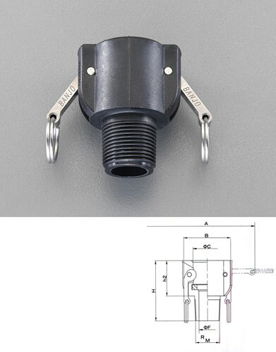 型番EA462BR-14 商品説明●材質…ポリプロピレン●耐圧…0.69MPa（7kgf/c）●呼び径…40（1・1/2”）●ねじサイズ…PT1・1/2”●サイズ(mm)…M：1・1/2B、A：158、B：93、φC：54、φF：37、h2...