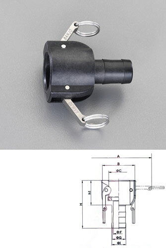 型番EA462BS-14 商品説明●材質…ポリプロピレン●耐圧…0.69MPa（7kgf/c）●呼び径…40（1・1/2”）●ねじサイズ…PT1・1/2”●サイズ(mm)…A：188、B：89、φC：54、φF：30、φG：37、φI：39...