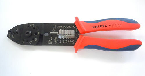 型番EA538K-2 商品説明●メーカー…KNIPEX（クニペックス）●型番…9721215B●対応端子…差込端子用(6.3mm幅)●圧着範囲…0.5〜1.5、1.5〜2.5mISOL：絶縁被覆部分の圧着用●全長…215mm●ビスカッター付...