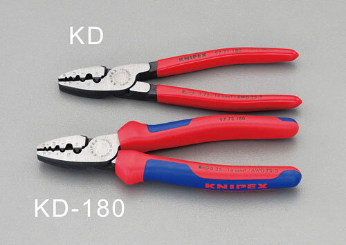 型番EA538KD 商品説明●メーカー…KNIPEX（クニペックス）●型番…9771180●圧着範囲…0.25〜0.35・0.75・1.0・1.5・2.5・4.0・6.0・10.0・16.0m●全長…180mm●ハンドル…プラスチックコーテ...