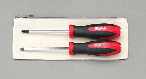 型番EA557DF-10 商品説明●2本組●（＋）ドライバー…先端×軸径：#2×6.3mm、軸長：100mm●（−）ドライバー…刃幅×刃厚：6.0×1.0mm、軸長：100mm●キャンバス工具袋付…EA925MC-11A（250×100mm...