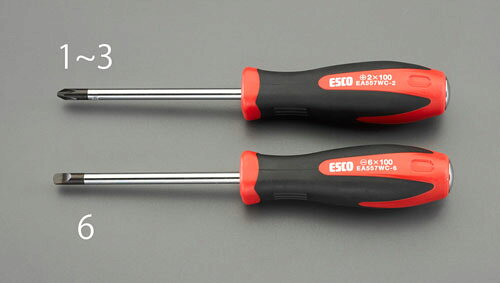 型番EA557WC-6 商品説明●先端…(−)6×0.8mm●軸長(mm)…100●座金をハンマーでたたき、刃先をねじに食い込ませ、押しつけながら回転させます。●ハンドルはエラストマー樹脂を用いたエアークッション仕様で手になじむグリップ感●...