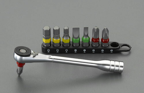 型番EA562-30 商品説明●〈セット内容〉…9点セット●ビット…(＋)#1・2・3、(−)4.0・6.0mm●Hexビット…4.0・5.0・6.0mm●ビット全長…25mm●ハンドル六角対辺…1/4”●ラチェットハンドル…93mm●ギア...