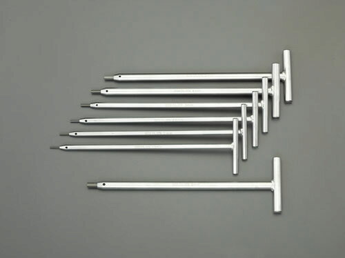 型番EA573EG 商品説明●サイズ(mm)…1.5・2.0・2.5・3.04.0・5.0・6.0(7本組)●軸長(mm)…250●先端の六角ビットは交換式●太軸仕様で六角先端までしっかりトルクが掛かります。●ESCOオリジナル！　ビット交...