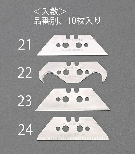 型番EA589CT-22 商品説明●旧EA589CT-11、旧-12用替刃●材質…スチール●刃長…54mm●刃幅…19mm●刃厚…0.63mm●刃形状…フック●入数…10枚入り●プラスチックケース入り●ケースサイズ…65×25×12mm●重...