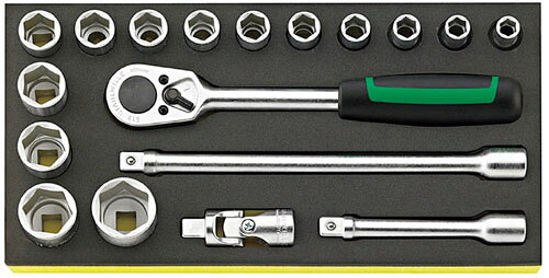 型番EA612TA-20 商品説明●〈セット内容〉…18点●トレーサイズ…175(W)×350(D)×50(H)mm●差込角…1/2”●ソケット(6角)(mm)…10・11・12・13・14・15・16・17・18・19・22・24・27・...