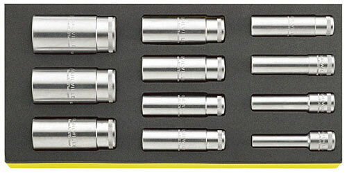 型番EA612TA-22 商品説明●〈セット内容〉…11点●ディープソケット(12角)(mm)…10・13・15・17・18・19・22・24・27・30・32●トレーサイズ…175(W)×350(D)×50(H)mm●全長…83mm●重量...