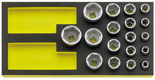 型番EA612TA-23 商品説明●〈セット内容〉…18点●差込角…1/2”●ソケット(6角)(mm)…10・11・12・13・14・15・16・17・18・19・20・21・22・24・27・30・32・34●トレーサイズ…175(W)×...