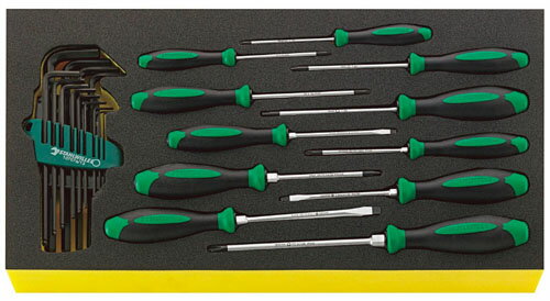 型番EA612VB-4 商品説明●〈セット内容〉…24点●トレーサイズ…460×250×60(H)mm●(＋)ドライバー…#1×85mm、#2×100mm、#3×150mm●(−)ドライバー…0.8×90mm、1.0×100mm、1.2×1...