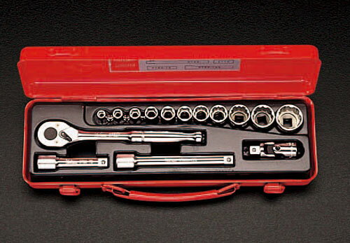 型番EA618B-10 商品説明●＜セット内容＞…15点●差込角…3/8”●ソケット…(6角)5.5・7・8・10・11・12mm、　　　　　　　　(12角)13・14・17・19・22mm●エクステンションバー…75・125mm●ラチェッ...