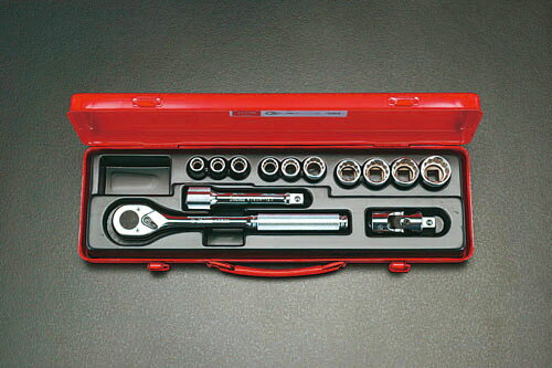 型番EA618C-1 商品説明●＜セット内容＞…13点●差込角…1/2”●ソケット（12角）…10・11・12・13・14・17・19・21・22・24mm●エクステンションバー…125mm●ラチェットハンドル…250mm●ユニバーサルジョ...