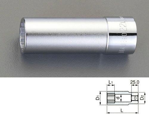 型番EA618LM-19 商品説明●メーカー…TONE●型番…6D-19L●差込角…3/4インチ●対辺…19mm●12角●サイズ… D1：28mm D2：34mm L1：14mm L(全長）：100mm d：16mm●重量…320g ★注意...