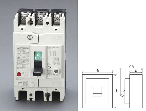 型番EA940MN-33 商品説明●メーカー…三菱電機●型番…NV63-CV●フレーム50用●定格使用電圧…100〜440V●定格感度電流…100・200・500mA(切替式)●サイズ（mm）… a：75 b：130 c：68 ca：90●...